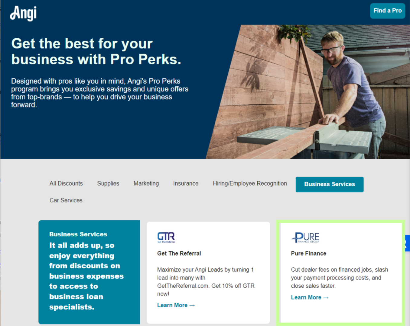 Customer Financing on Angie Pro Perks - Pure Finance Group